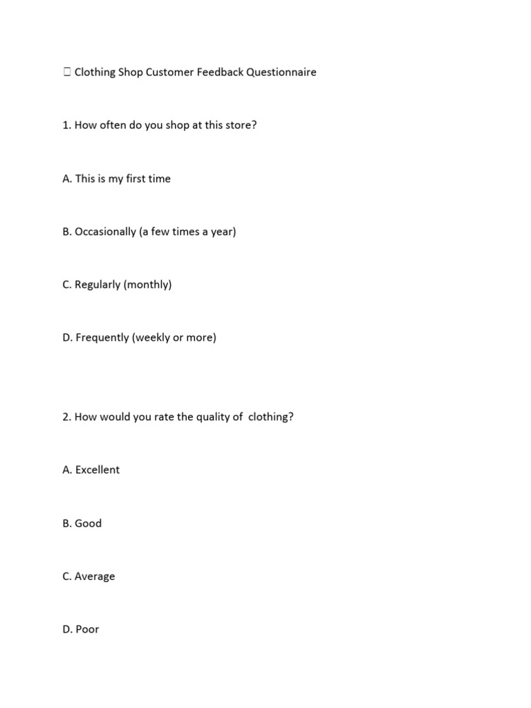 Clothing Shop Customer Feedback Survey | PDF