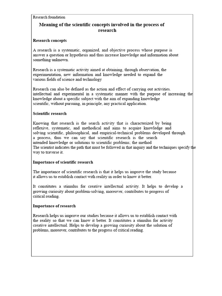Meaning of The Scientific Concepts Involved in The Research Process ...