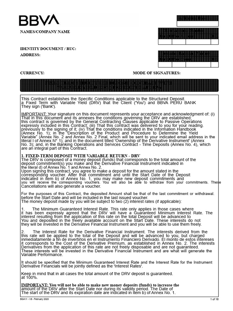 Structured Deposit Contract Fixed Term With Variable Return Natural ...