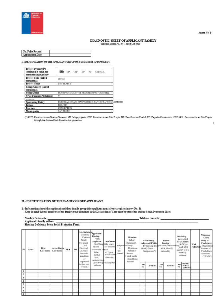 Applicant Family Diagnostic Sheet | PDF