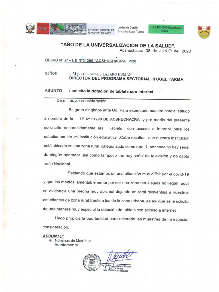 Official Request For The Provision of Tablets From I.E. N°31290 | PDF
