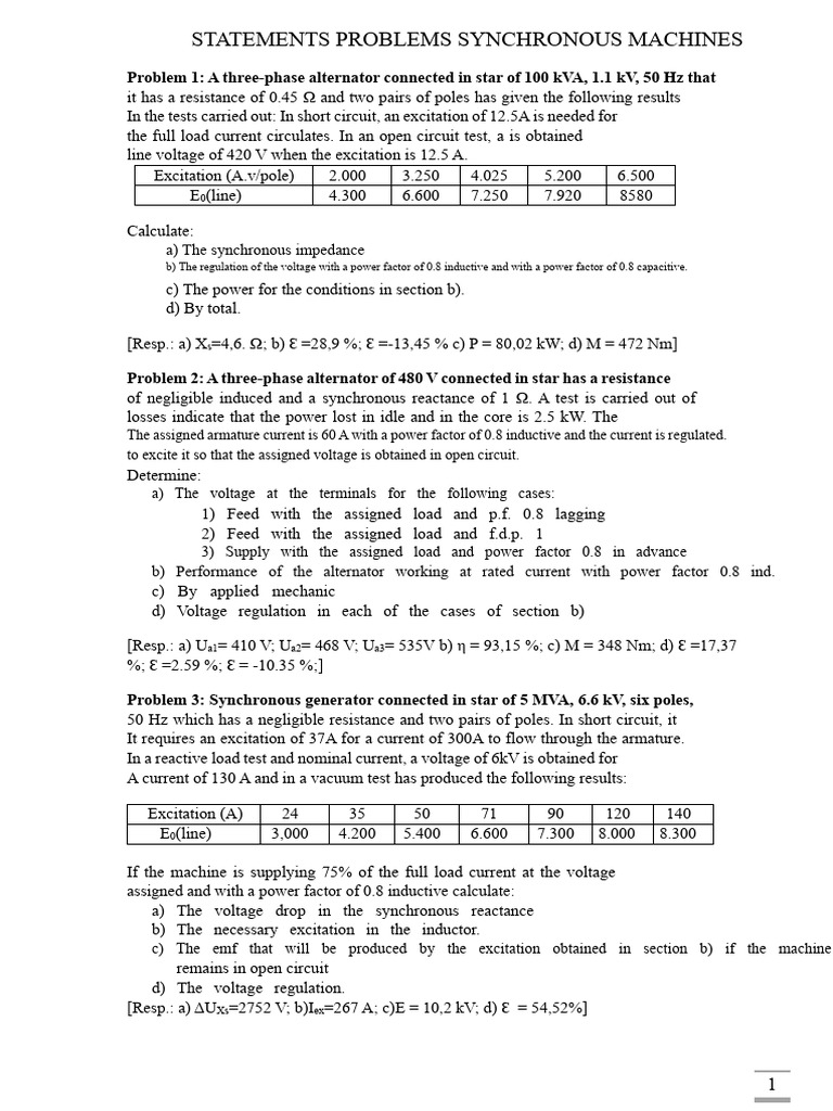Synchronous Machine Problems 23 24 Statements | PDF | Electric ...