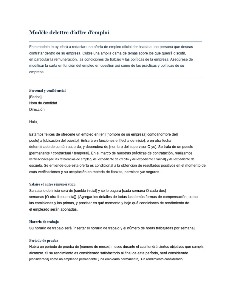 Modelo Carta Oferta | PDF | Empleo | Salario
