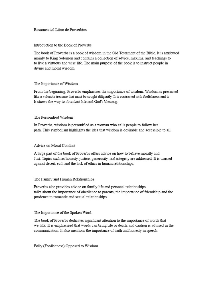 Summary of Proverbs | PDF | Book Of Proverbs | Wisdom
