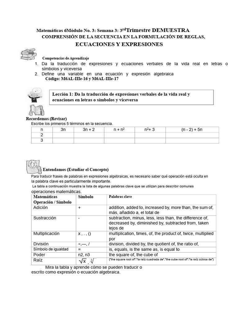 MATE6_Q3_MÓDULO3_SEMANA3 | PDF | Fórmula | Variable (Matemáticas)