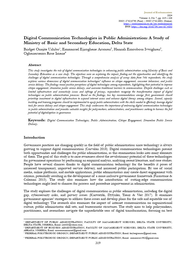 Digital Communication Technologies in Public Administration A Study of ...