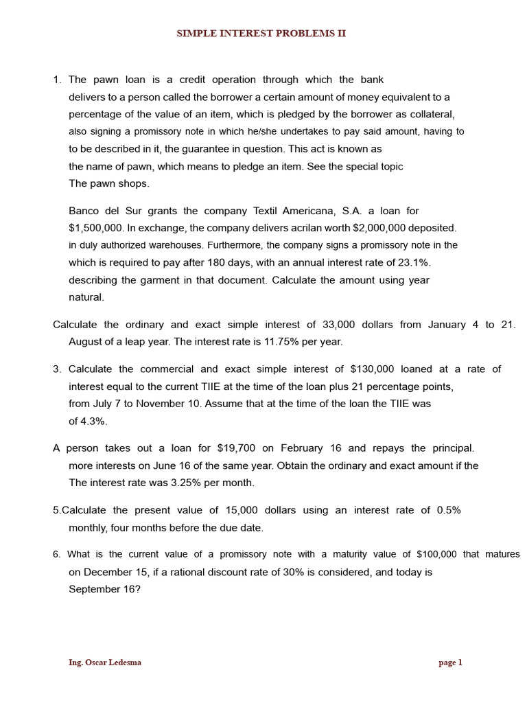 Simple Interest Exercises II | PDF | Interest | Loans