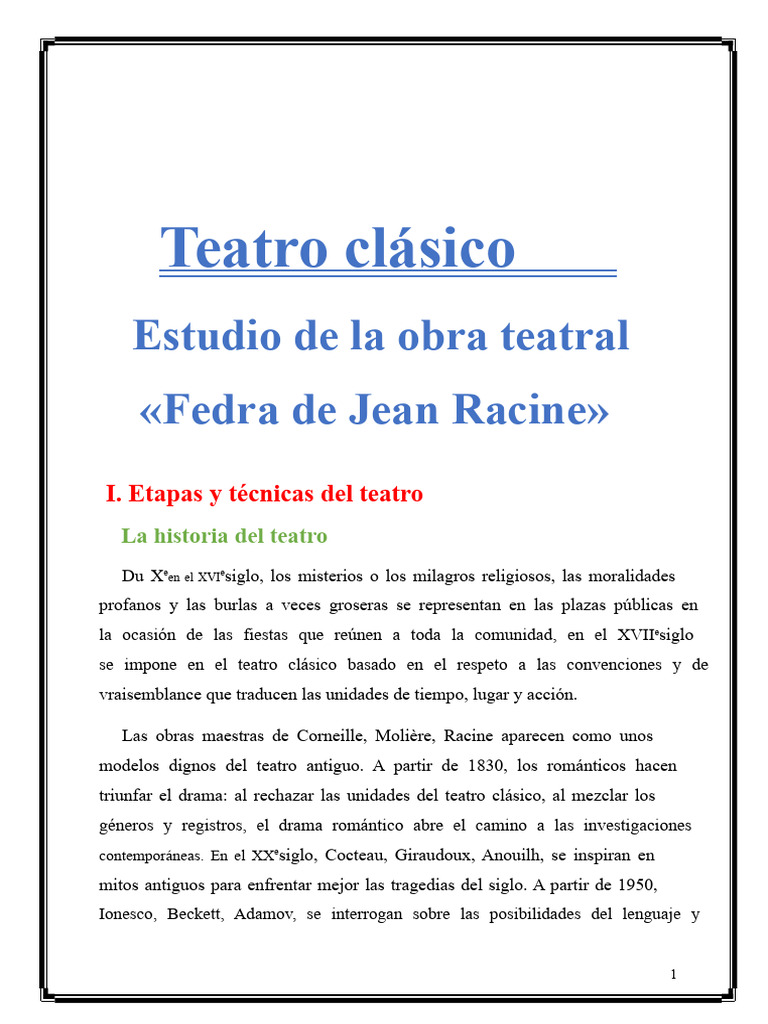 Análisis del Teatro Clásico y Fedra | PDF | Jean Racine | Tragedia