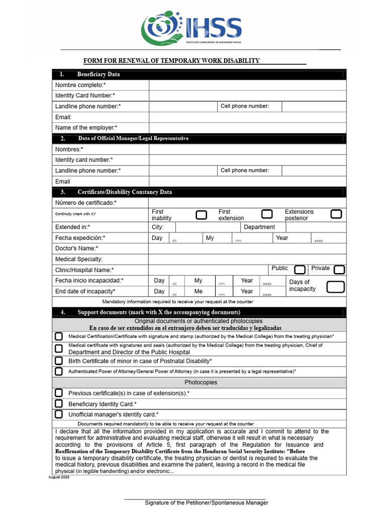 APPLICATION FORM FOR DISABILITY RENEWAL - Modified Format August 24 ...