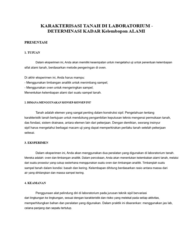 Uji Kelembapan Alami Tanah Laboratorium | PDF