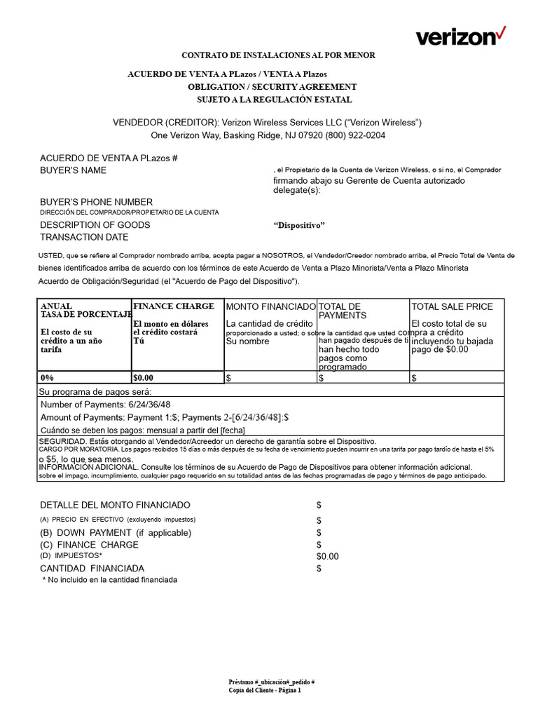 Acuerdo de Venta a Plazos de Verizon | PDF | Al por menor | Seguro