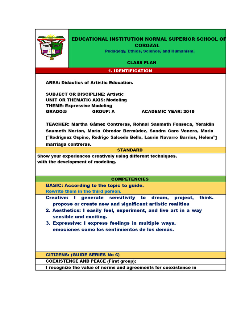 Expressive Modeling Class Plan for 5th Grade | PDF | Creativity ...