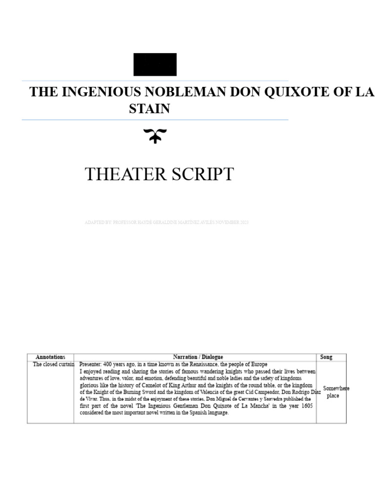 SCRIPT To Present Don Quixote in A Theater Play | PDF | Don Quixote