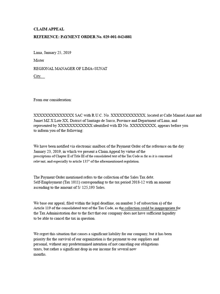 Model Resource of Claim Sunat | PDF