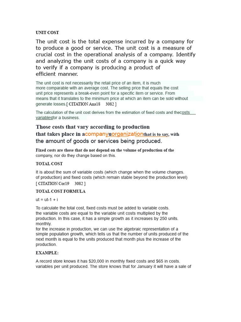 Unit Cost | PDF | Cost | Pricing