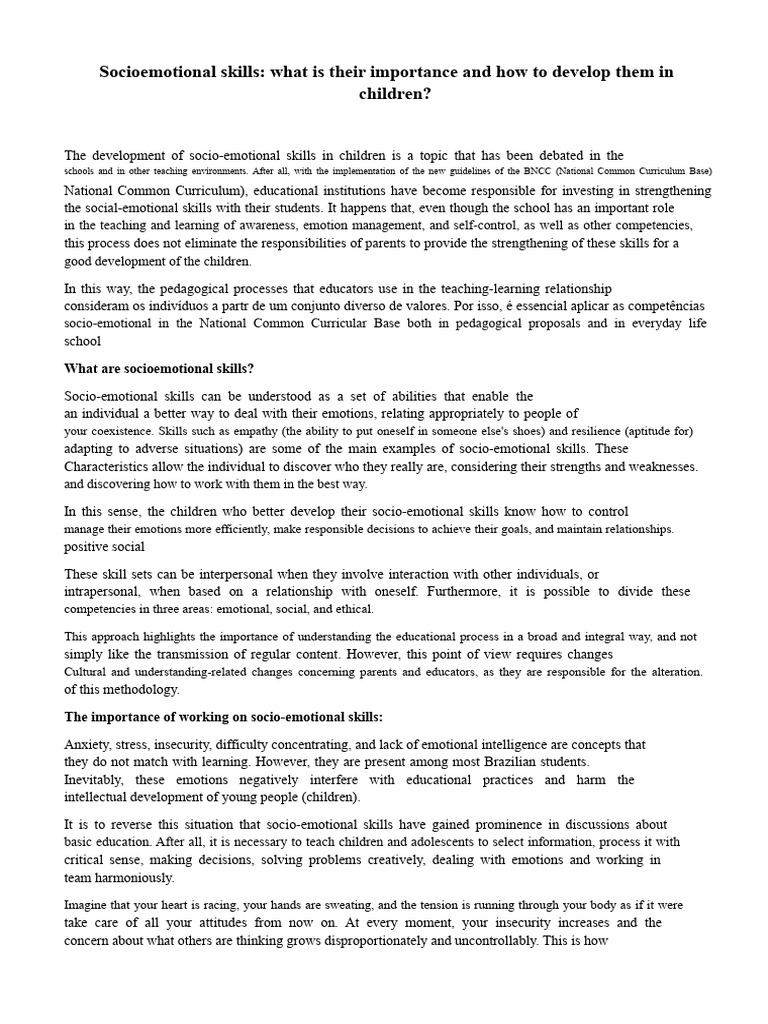 Text Socio-emotional skills | PDF | Experience | Learning