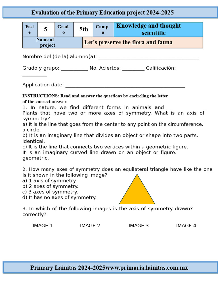 5th Grade February - Exam 01 Let's Preserve Flora and Fauna (2024-2025 ...