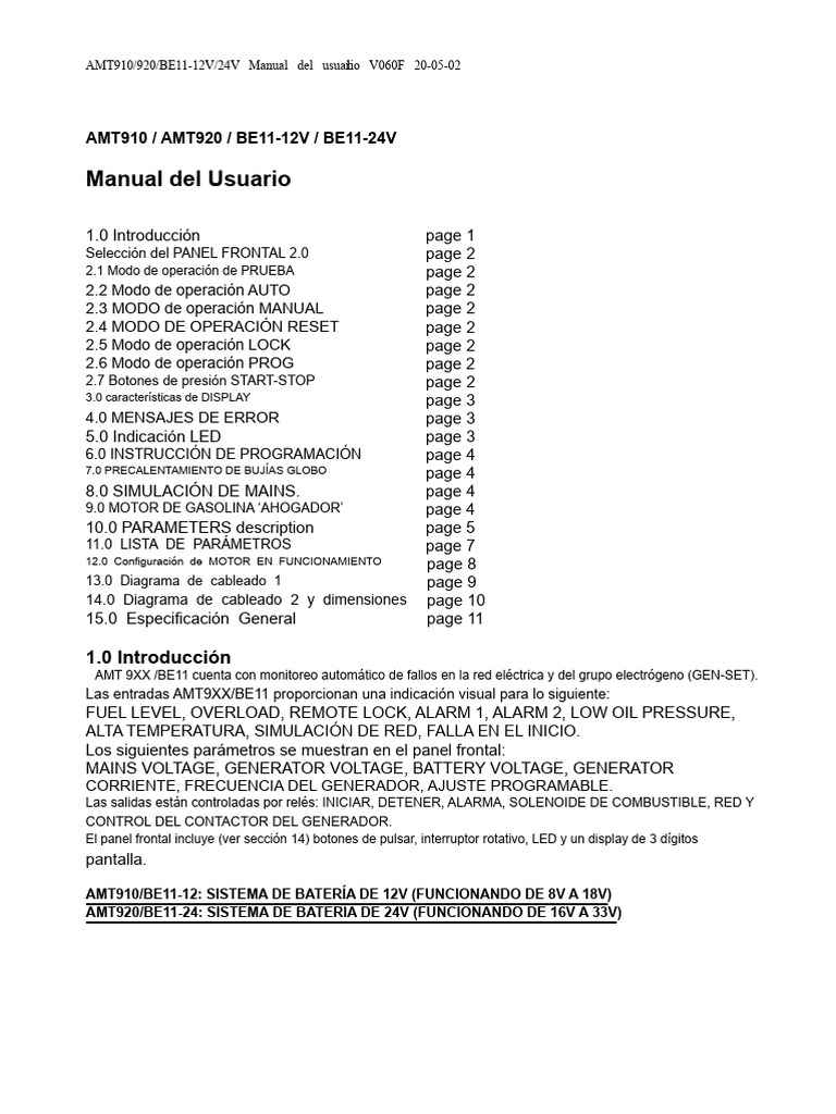 Manual Usuario AMT910/920/BE11 12V/24V | PDF | Relé | Generador eléctrico