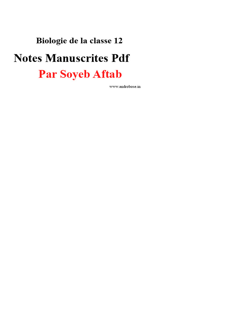 Biologie Classe 12 : Notes PDF | PDF