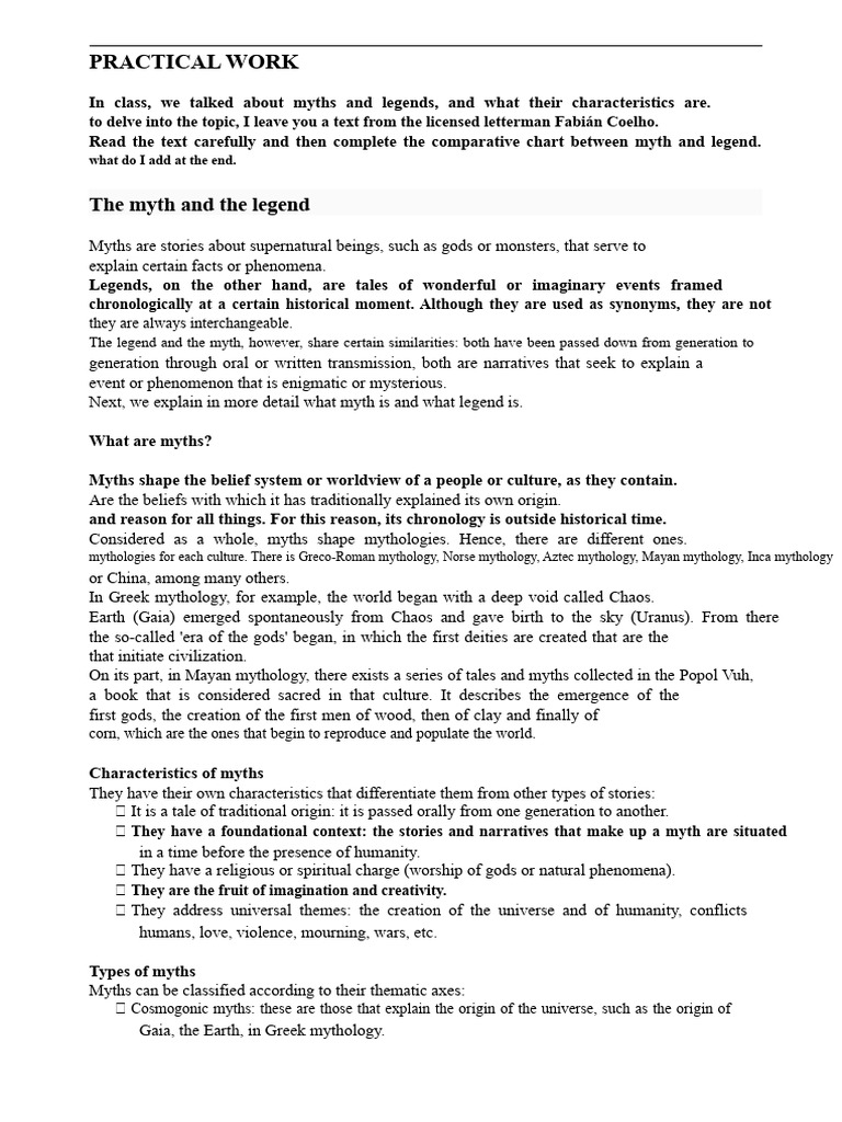 Comparative Chart Between Myth and Legend | PDF | Legends | Creation Myths