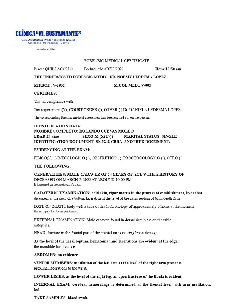 Forensic Medical Certificate Summary | PDF