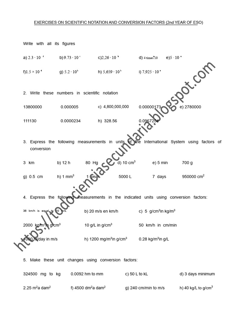 SOLVED EXERCISES ON SCIENTIFIC NOTATION AND CONVERSION FACTORS (2nd ...