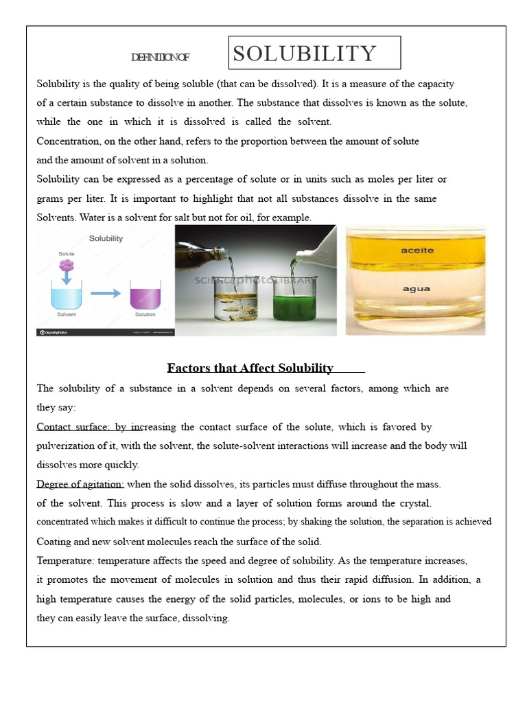 Definition of Solubility | PDF | Solubility | Solvation