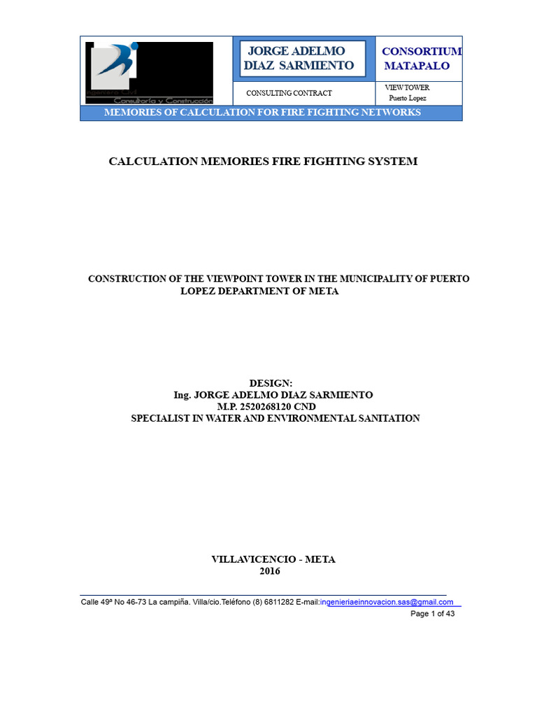 MEMORIES OF CALCULATION FIRE FIGHTING SYSTEM Matapalo PDF | PDF | Fires | Firefighting