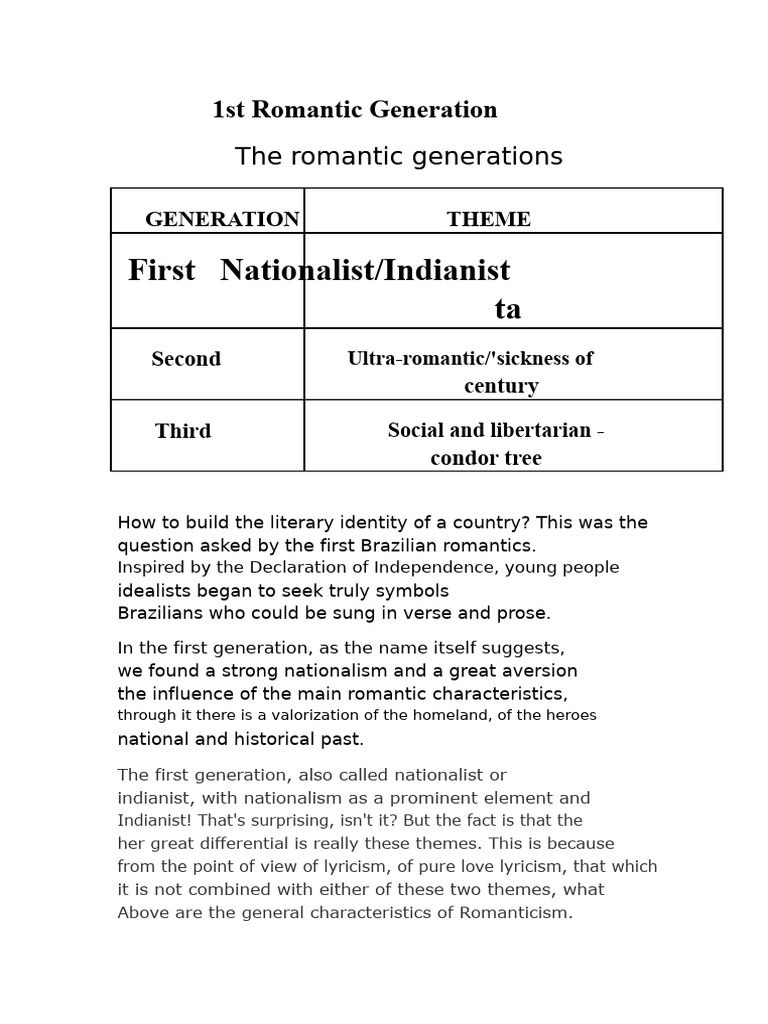 Brazilian Romanticism: 1st Generation Overview | PDF | Romanticism