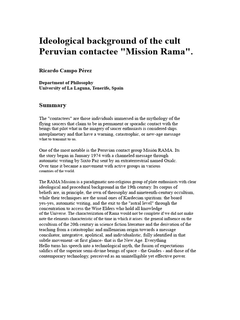 Ideological Roots of Misión RAMA Cult | PDF