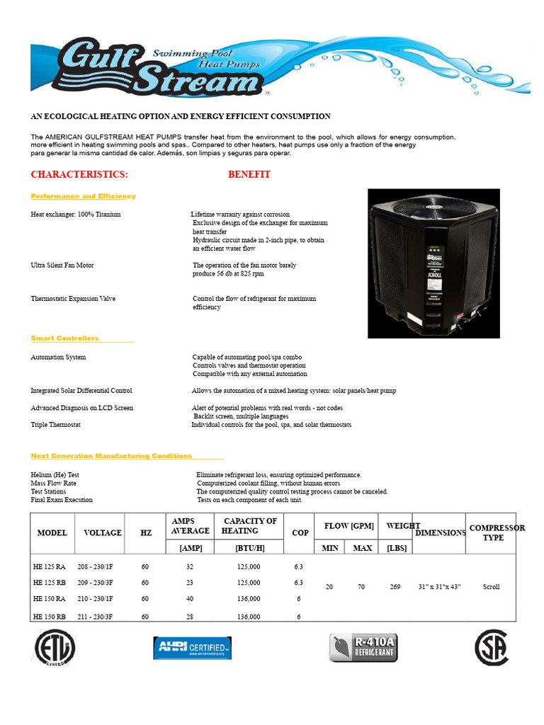 GulfStream HI Series Brochure | PDF | Heat Pump | Thermostat