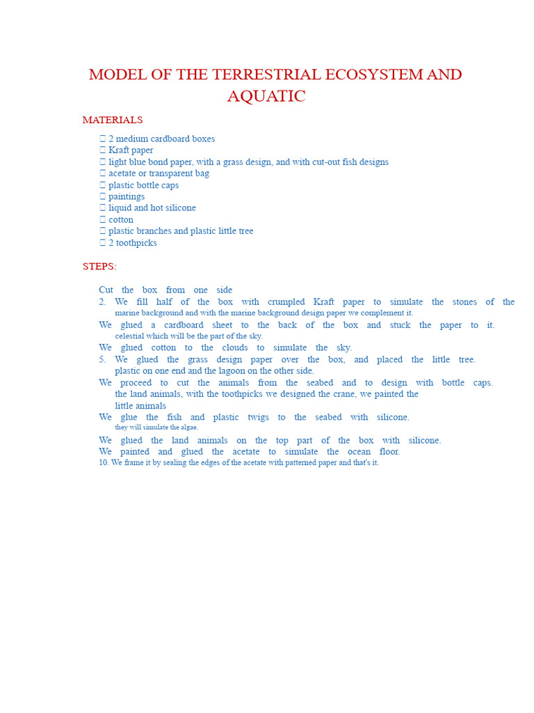 DIY Terrestrial and Aquatic Ecosystem Model | PDF
