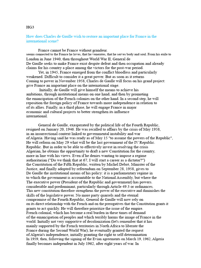 Assignment 3 final year CNED history geography | PDF | France | Charles De Gaulle