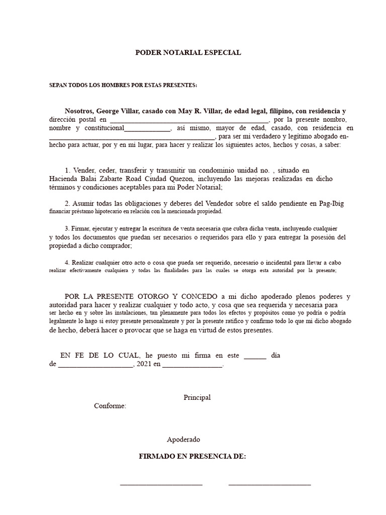 Poder Notarial Especial | PDF | Propiedad | Ley común
