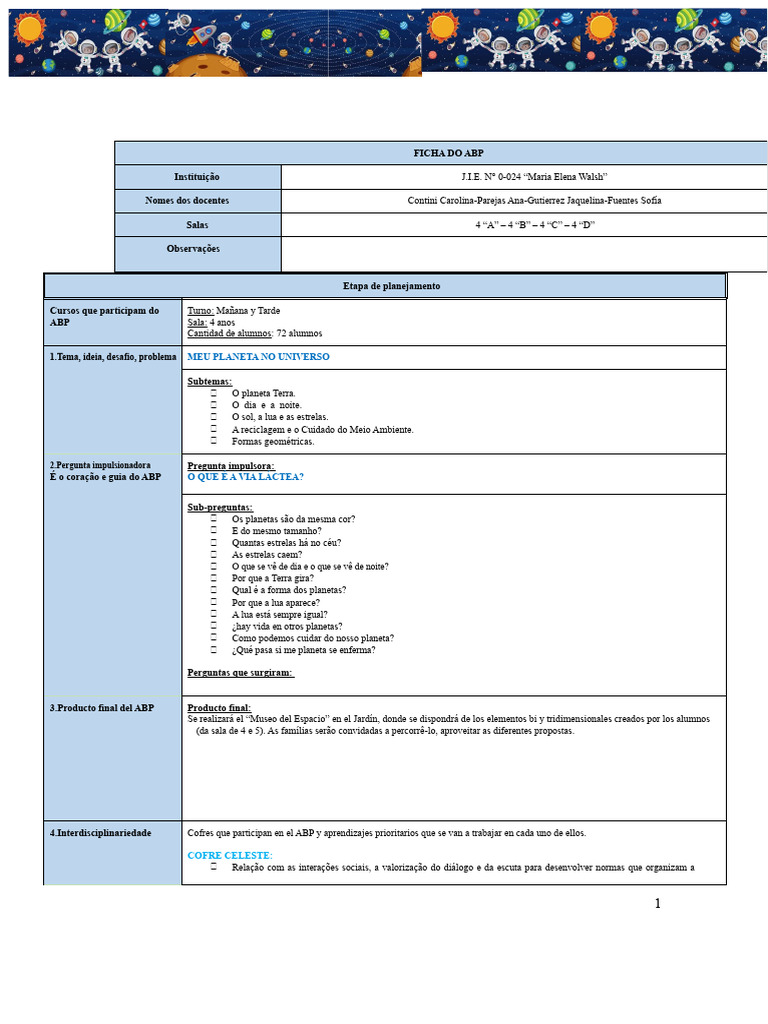 ABP MEU PLANETA NO UNIVERSO SALA DE 4 ANOS 2022.docx | PDF | Planetas | Lua