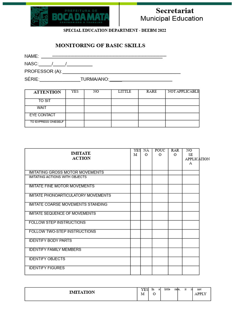 Monitoring of Basic Skills | PDF | Imitation | Attention
