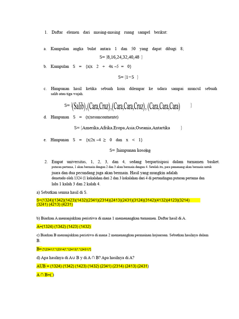 Daftar Elemen Dari Masing-Masing Ruang Sampel Berikut | PDF