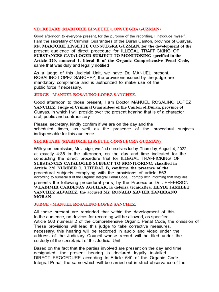 SCRIPT For DIRECT PROCEDURE HEARING | PDF | Prosecutor | Witness