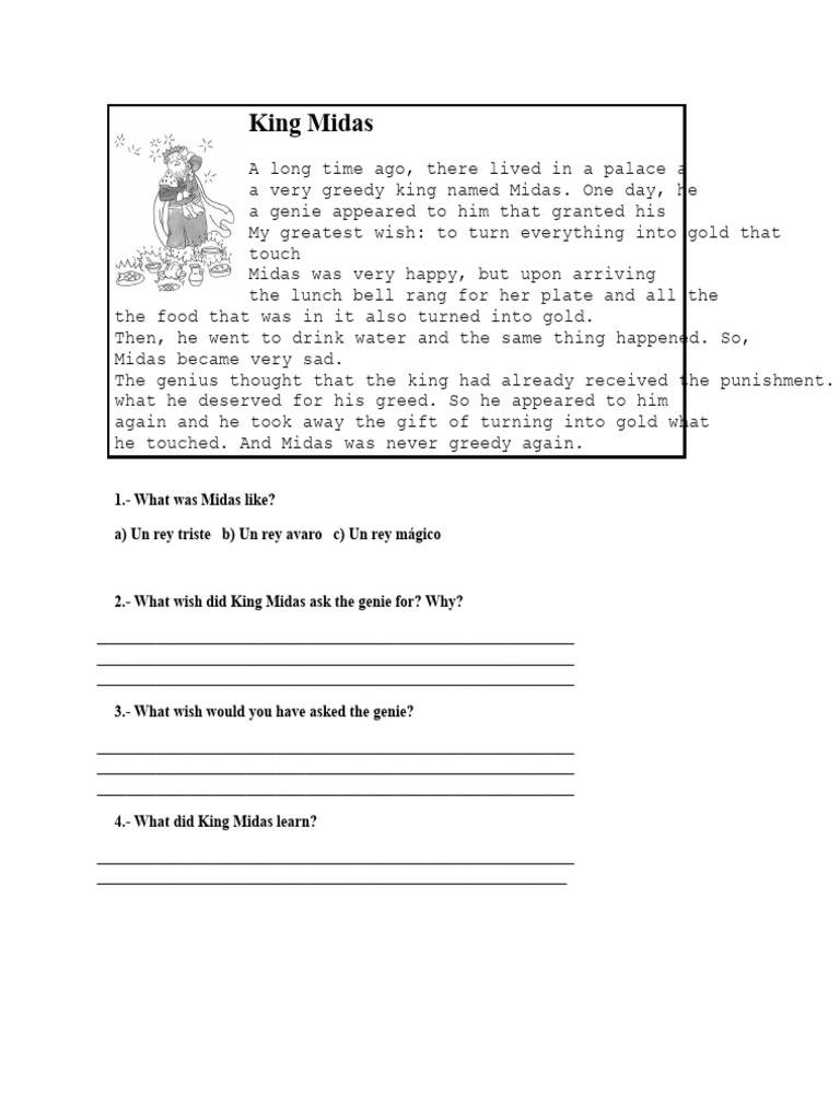 King Midas. Reading Comprehension | PDF