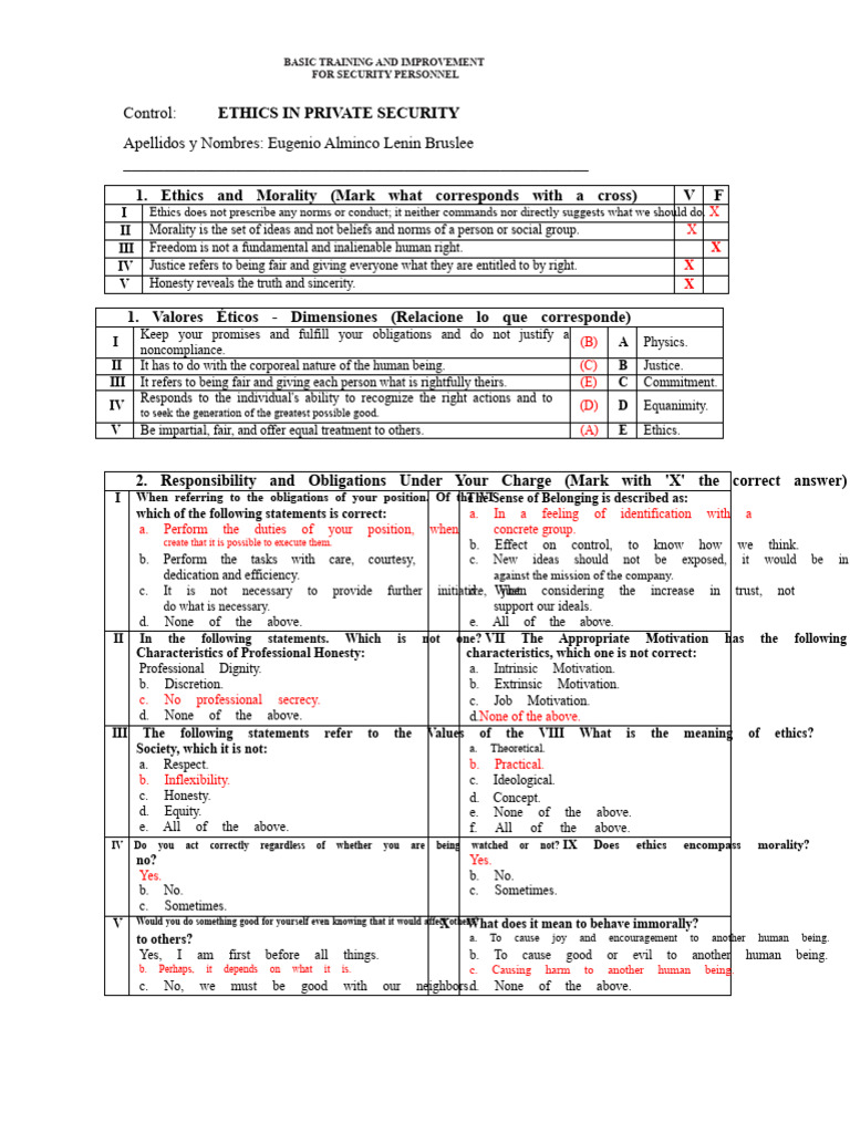 Ethics Questionnaire in Private Security | PDF | Justice | Crime & Violence