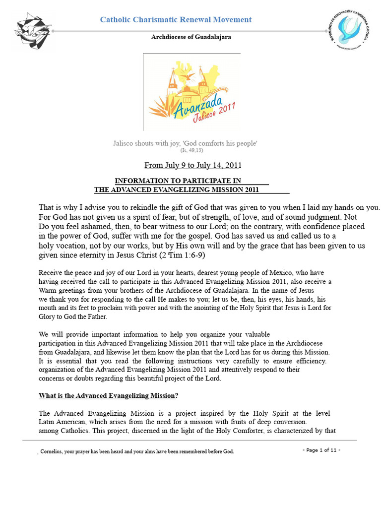 Evangelizing Mission Advance 2011 | PDF | Charismatic Movement | Diocese