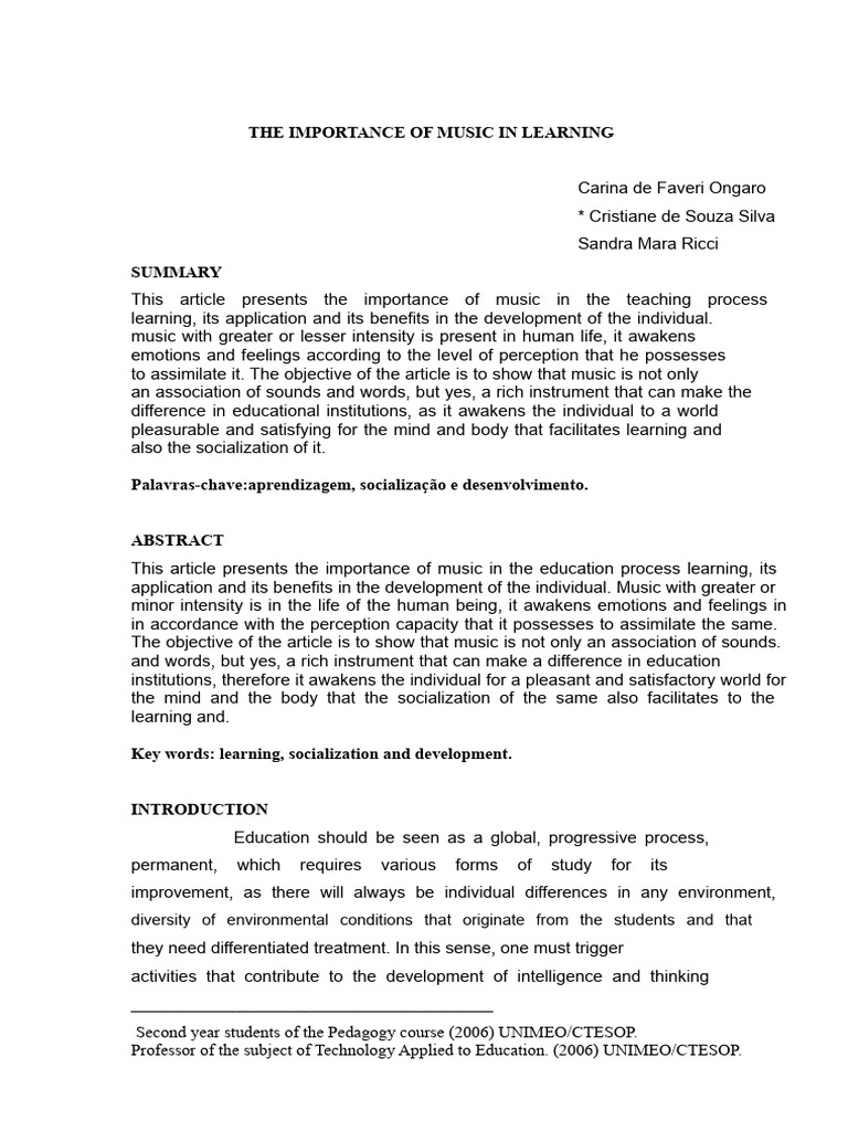 The Role of Music in Education | PDF | Learning | Emotions