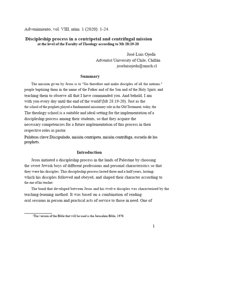 Discipleship Process in A Centripetal and Centrifugal Mission at The ...