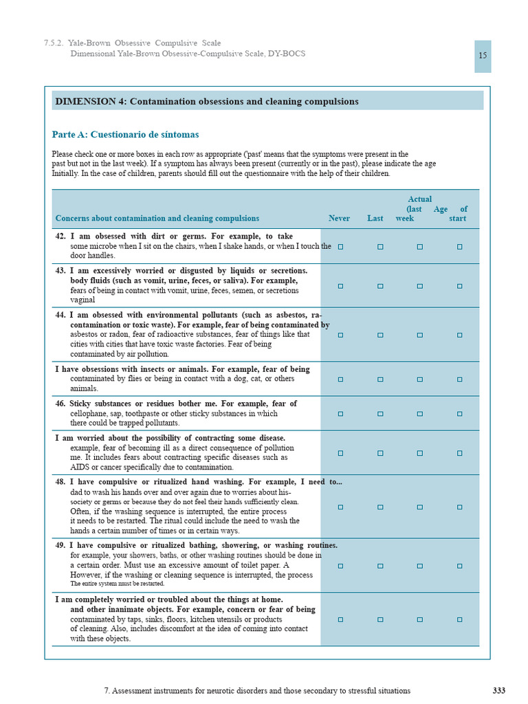 Yale-Brown Obsessive Compulsive Scale (Y-BOCS) Dimensional Scale of ...