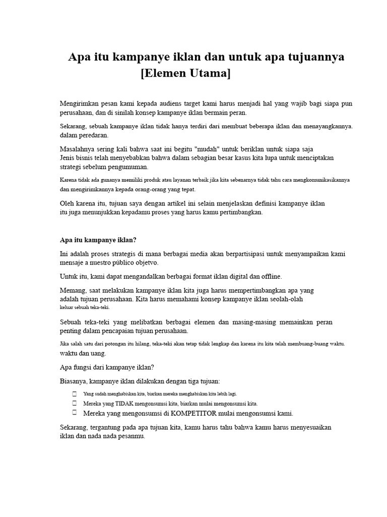 Apa Itu Kampanye Iklan Dan Untuk Apa Fungsinya | PDF