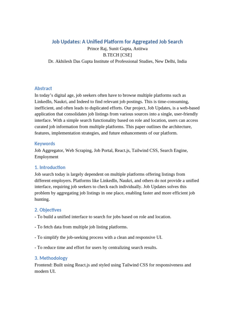 Job Updates Research Paper | PDF | Linked In | User Interface