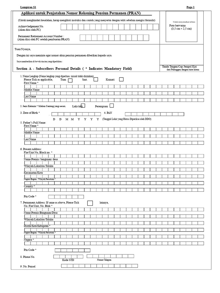 Formulir S1 Permohonan Pemberian PRAN | PDF