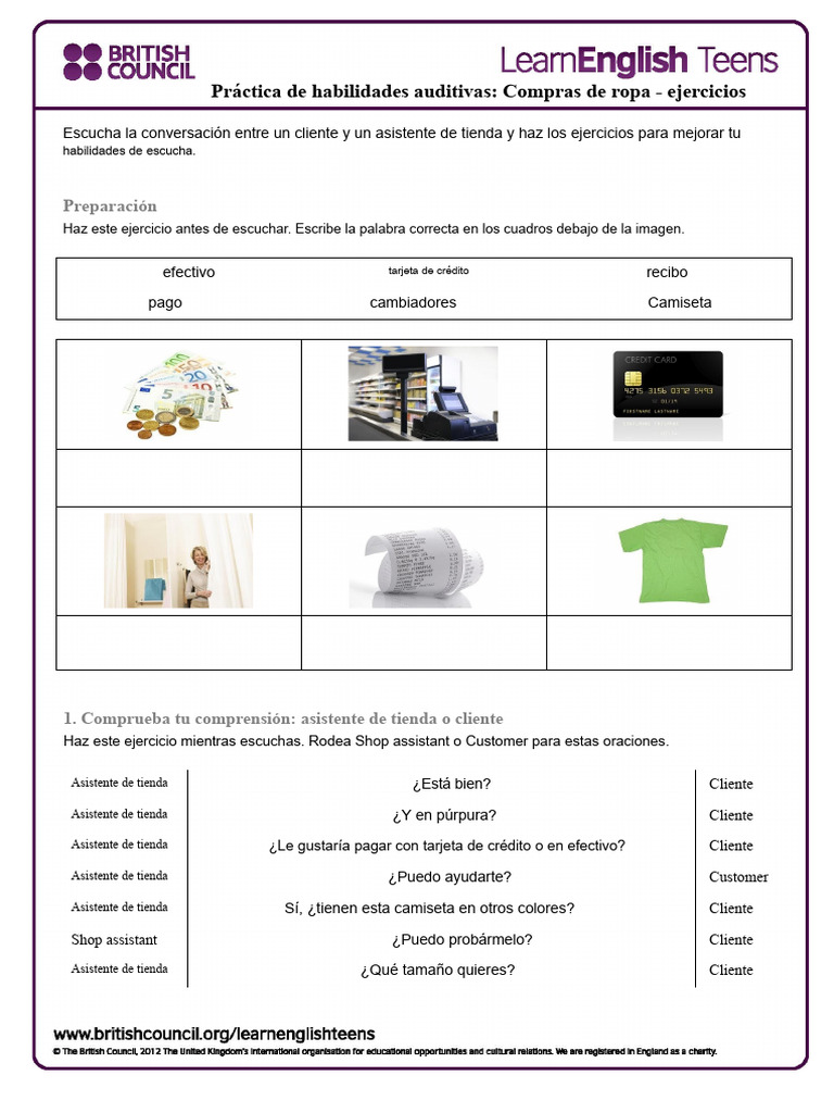 Ejercicios de Escucha: Compras de Ropa | PDF