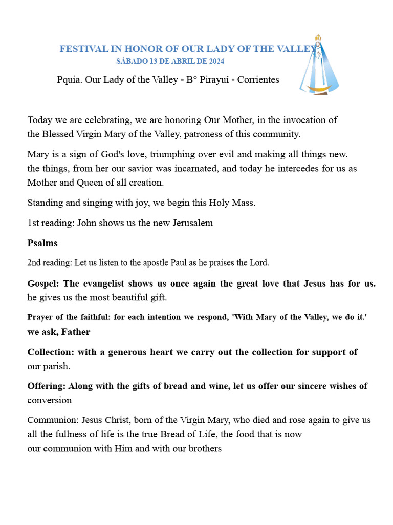 Script For The Day of Our Lady of The Valley | PDF