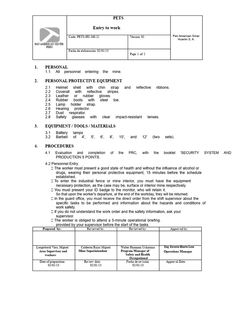 Mine Entry Safety Procedures Guide | PDF | Personal Protective ...
